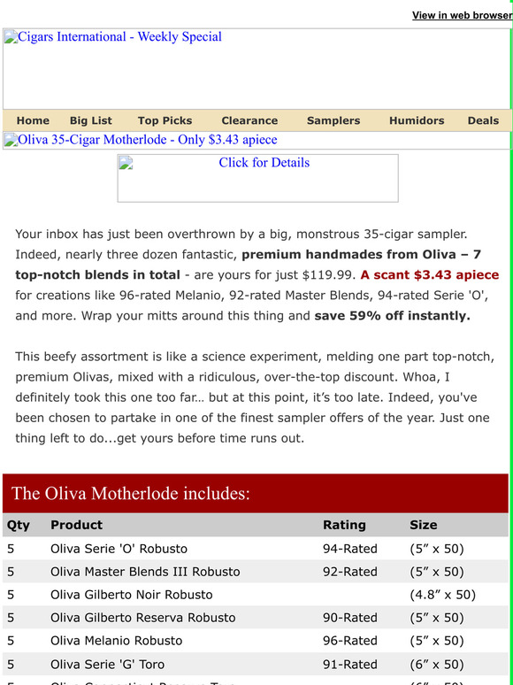 Cigars International: Monster Oliva Pack - 35 Top Cigars. | Milled