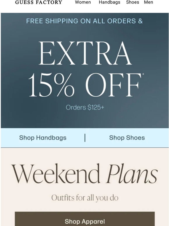 Guess Factory: Extra 15% Off Weekend Looks + More | Milled