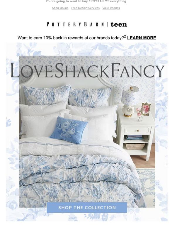 PBteen: #NowTrending: Beautiful blue bedding from LoveShackFancy | Milled