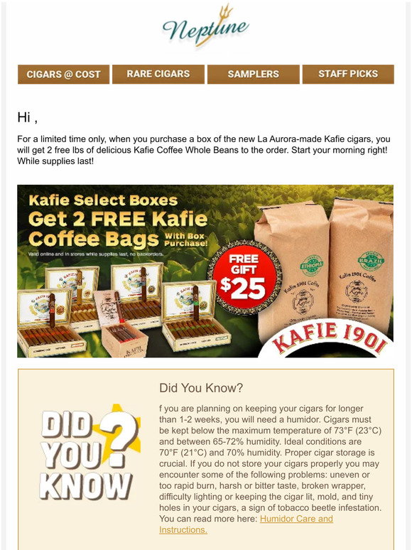 Neptune Cigar: Kafie Cigars Now Made at La Aurora, Coffee Bags Included ...