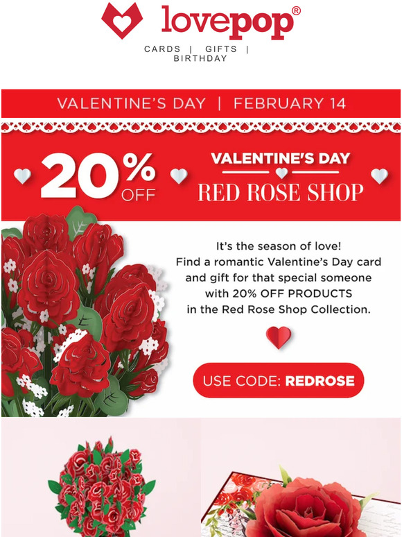 Lovepop: 🌹 20% Off The Red Rose Shop 🌹 | Milled