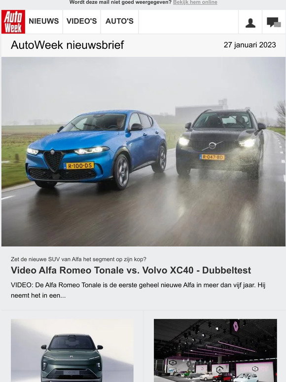 AutoWeek: Nieuwsbrief: Video Alfa Romeo Tonale vs. Volvo XC40 ...