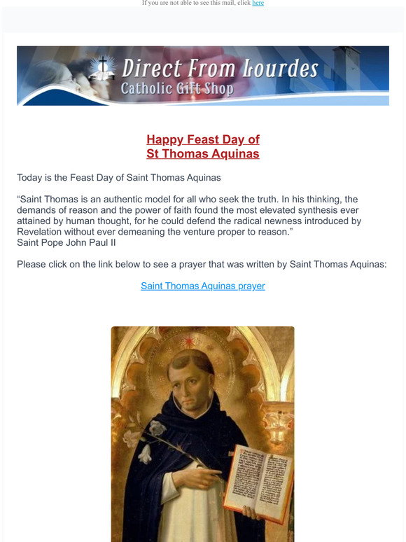 Catholic Gift Shop: Prayer - Feast of St Thomas Aquinas | Milled