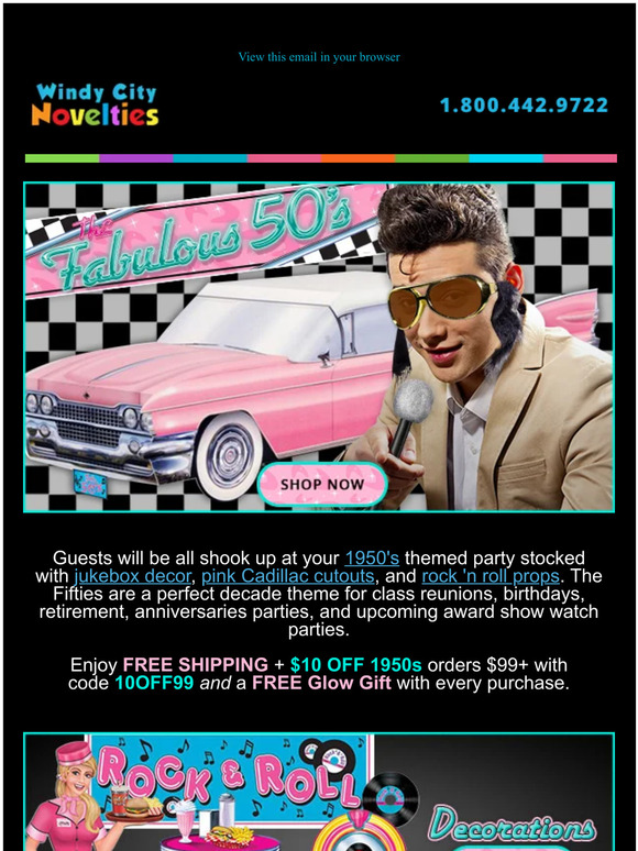 Windy City Novelties: The King of Rockin' Party Themes | 1950's | Milled