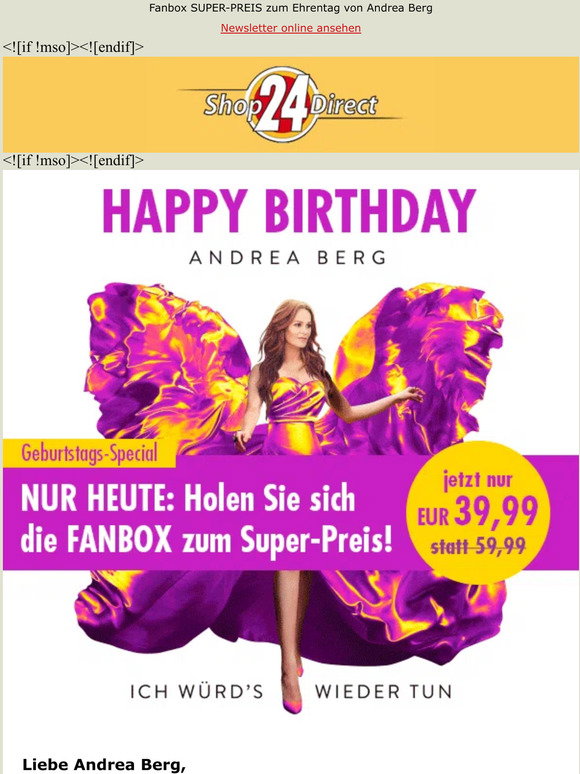 Shop24direct: 🍀🎂Andrea Berg feiert Geburtstag und Sie gleich mit! | Milled