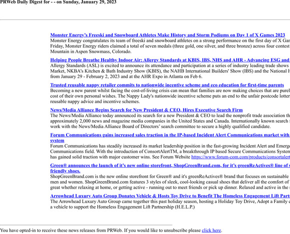 PRWeb: PRWeb Daily Digest for — — on Sunday, January 29, 2023 | Milled