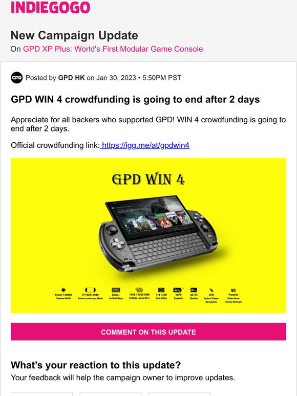 Indiegogo: 📢 Update #12 from GPD XP Plus: World's First Modular Game ...