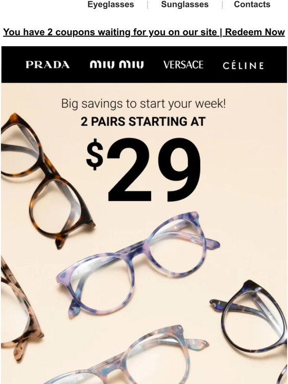 GlassesUSA: 🔔 Start the week with HUGE SAVINGS! | Milled
