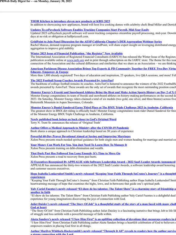 PRWeb: PRWeb Daily Digest for — — on Monday, January 30, 2023 | Milled