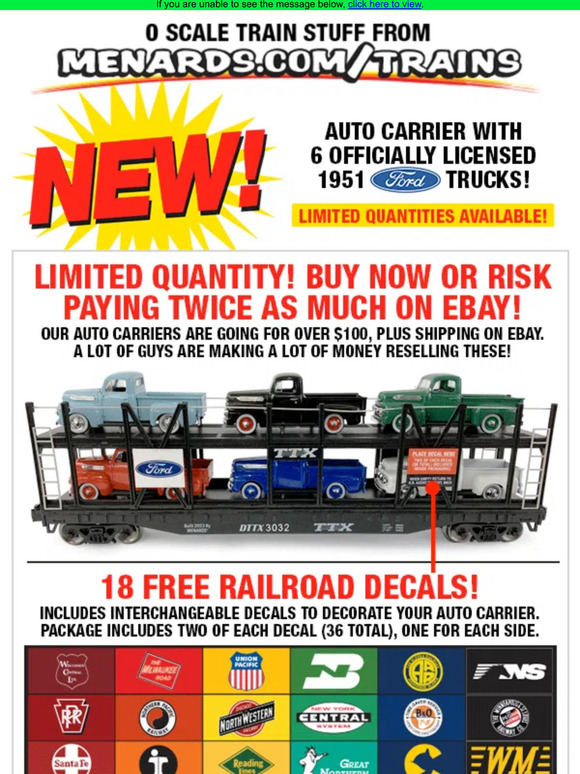 Menards: New! Auto Carrier with 1951 Fords! | Milled