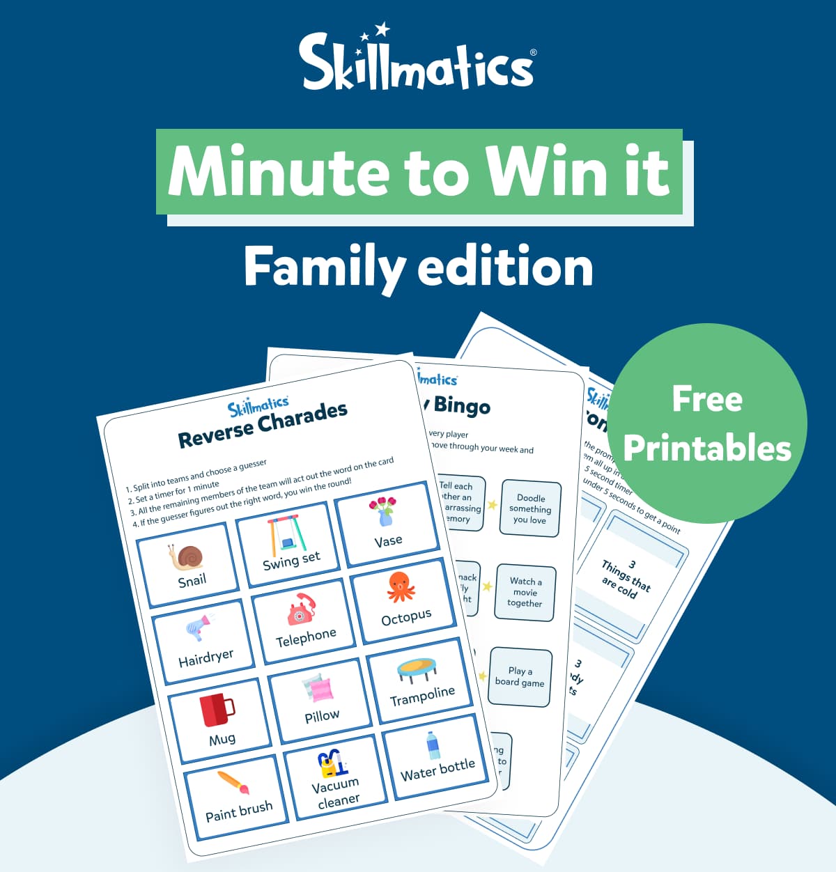 Skillmatics: [FREE PRINTABLES] Minute to Win it: Family edition | Milled