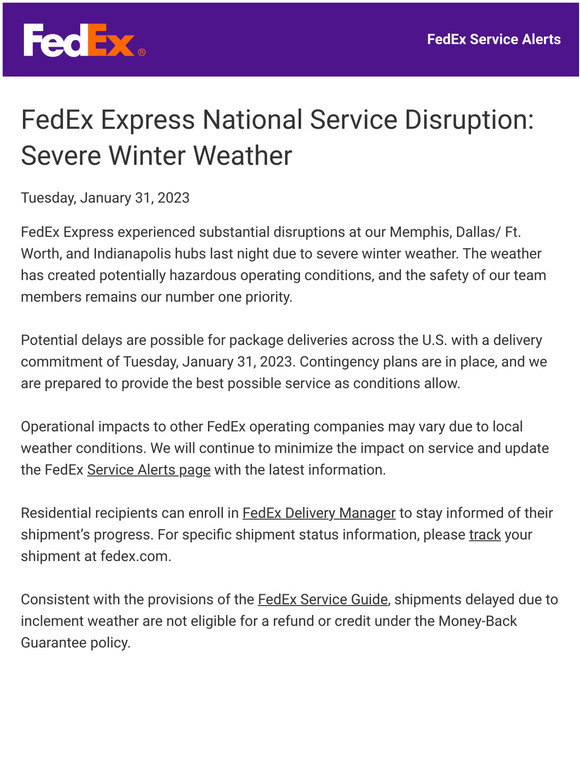 FedEx: FedEx Express National Service Disruption: Severe Winter Weather ...