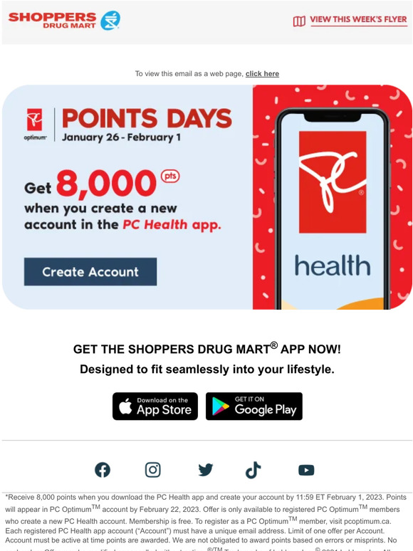 Shoppers Drug Mart: Earn points with the PC Health app. | Milled