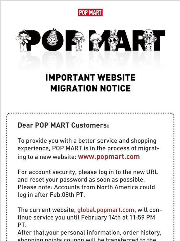 POP MART: Notice! We are moving to new website-popmart.com | Milled