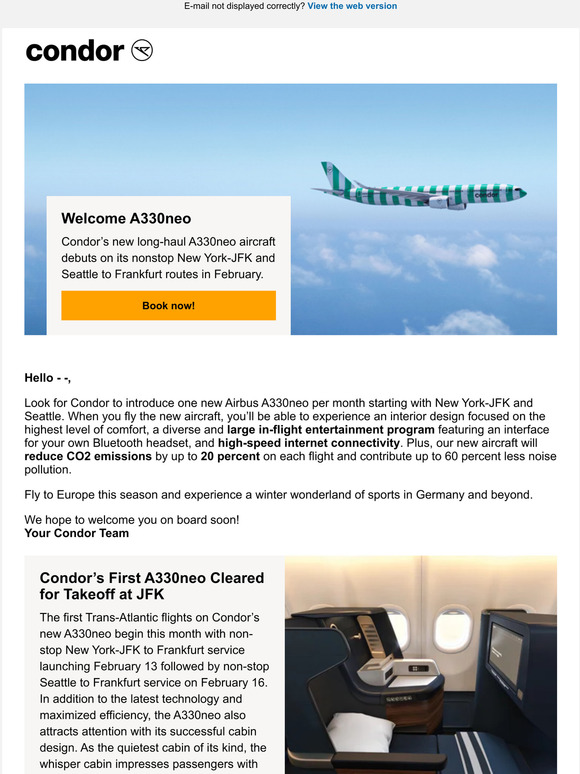 Condor: Condor’s New A330neo Aircraft Kicks off the Winter Vacation ...