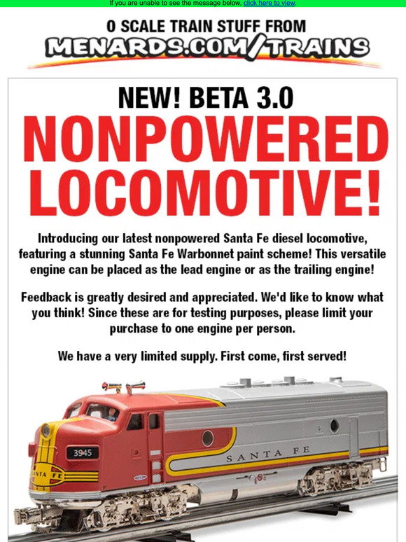 Menards: Beta 3.0 Santa Fe Nonpowered Locomotives! | Milled