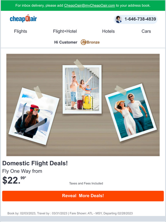 CheapOair: Domestic Flight Deals! Fly from $22.99 | Milled