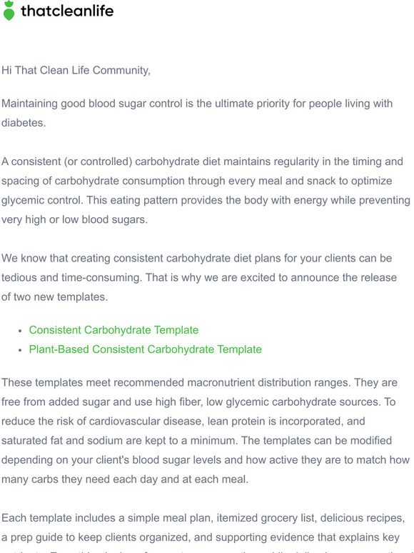 That Clean Life Introducing Our Consistent Carbohydrate Diet Templates Milled