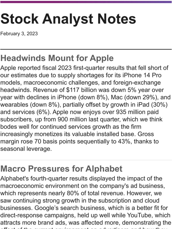 Morningstar Inc.: Apple, Alphabet, Amazon, Qualcomm, Starbucks, Sanofi ...