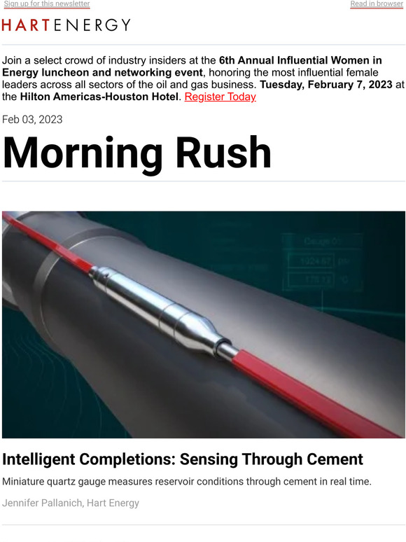 Hart Energy: Morning Rush: Intelligent Completions: Sensing Through Cement; Equinor's Designs ...