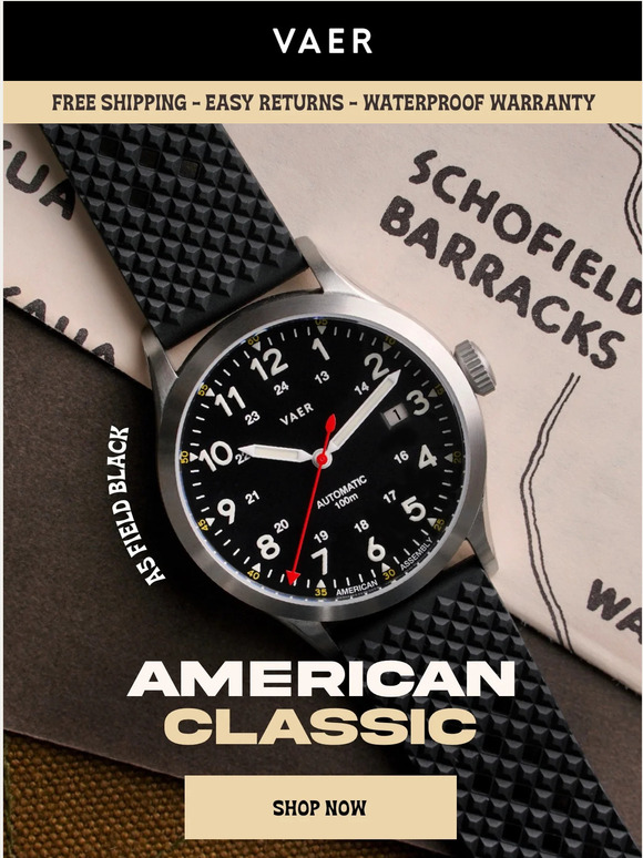 Vaer Watches: Back in Stock: C5/A5 Field Black 🇺🇸 | Milled