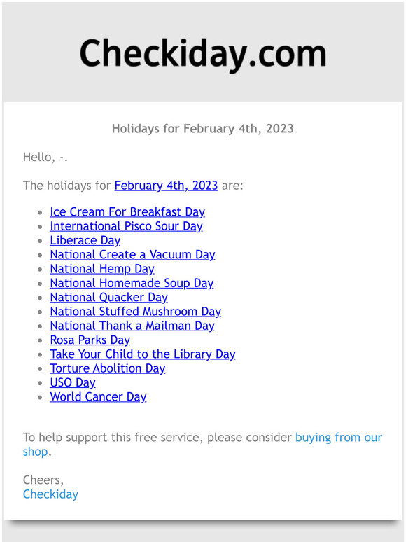 Checkiday: Holidays for February 4th, 2023! 📅🎉 | Milled