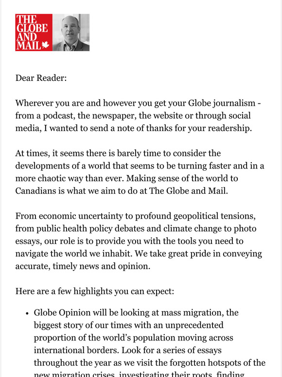 The Globe and Mail: A letter from Editor-in-Chief David Walmsley | Milled