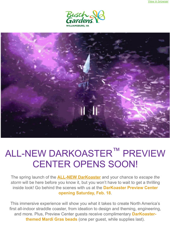 Busch Gardens: All New: DarKoaster Preview Center! | Milled