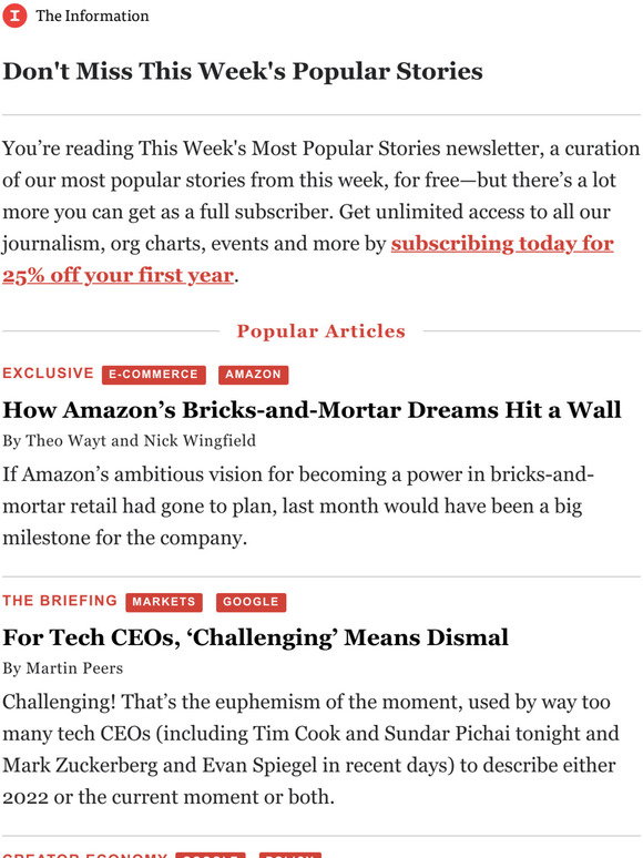 The Information: This Week's Most Popular Stories | Milled