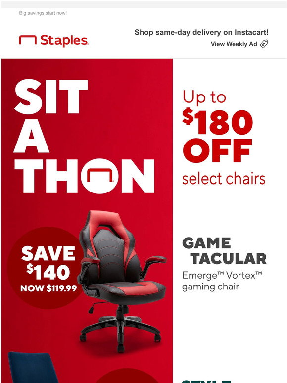 Staples: SIT-A-THON: Up to $180 off chairs. | Milled