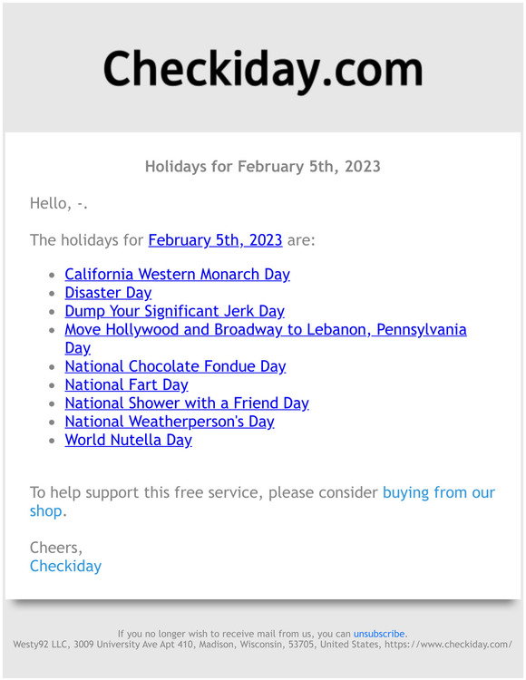 Checkiday: Holidays for February 5th, 2023! 📅🎉 | Milled