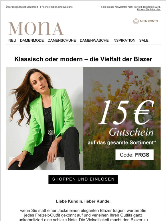MONA: 15€ Frühlingsaktion: Blazer in ihrer schönsten Form! | Milled