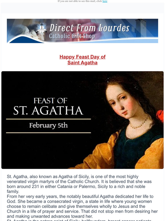 Catholic Gift Shop: Prayer - Feast of St Agatha | Milled
