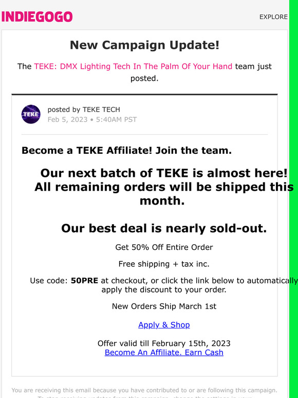 Indiegogo: 📢 Update #29 from TEKE: DMX Lighting Tech In The Palm Of ...