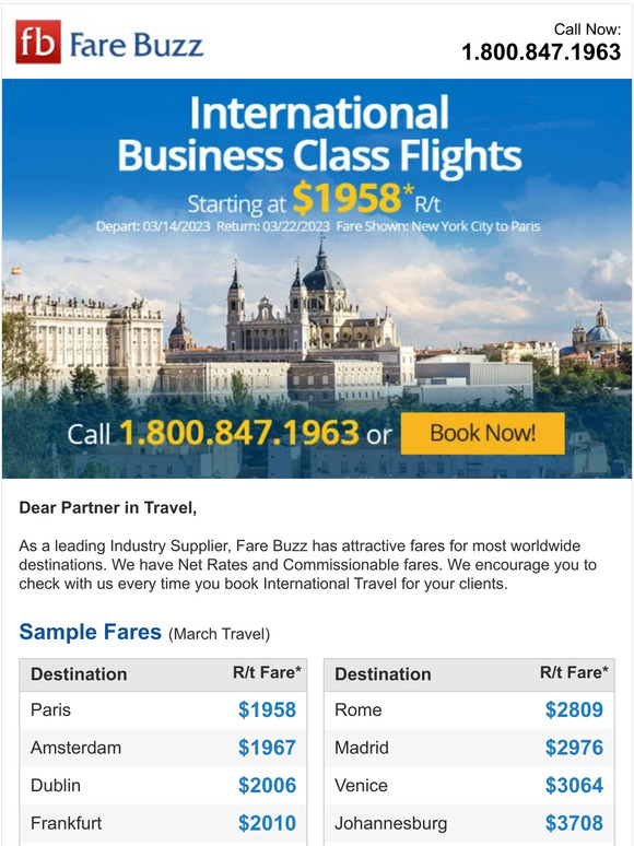 Fare Buzz: International Business Class Flights starting at $1958 R/T ...