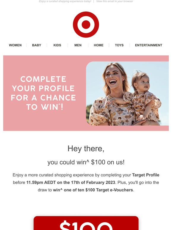 Target: Complete your profile and you could win $100! 🛍 | Milled