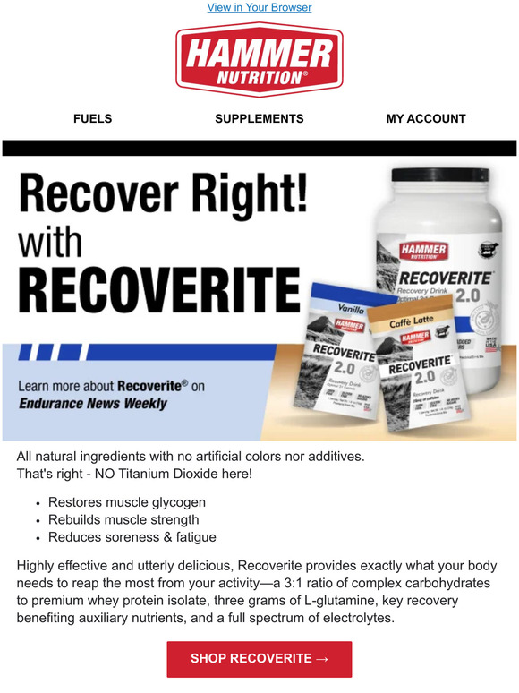 Hammer Nutrition: Recover Right! with Recoverite | Milled
