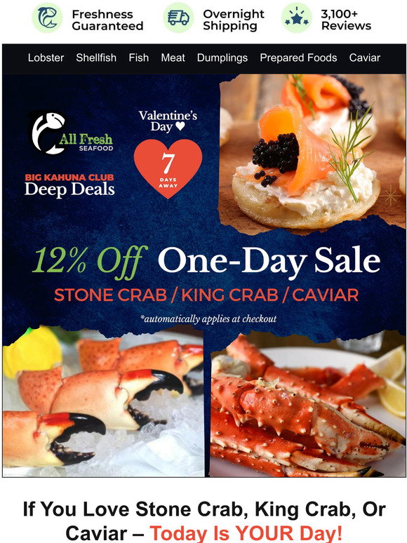 All Fresh Seafood: Stone Crab, King Crab, & Caviar - 12% Off | Milled