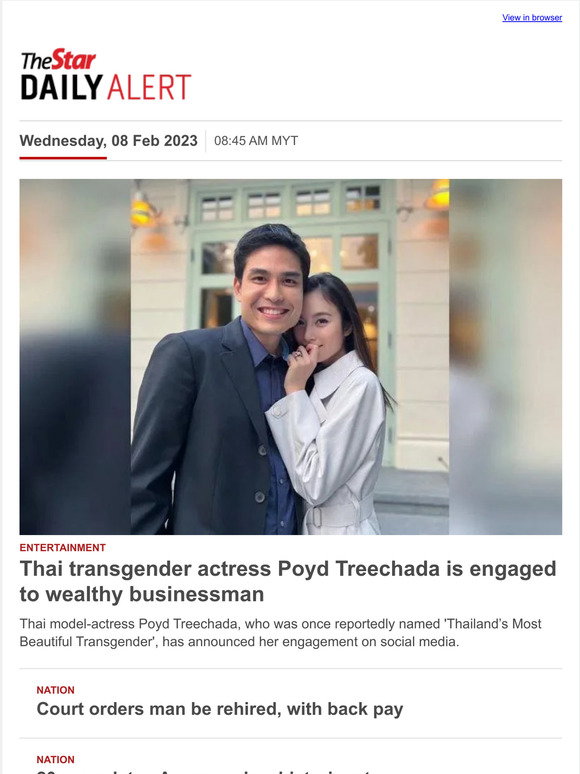 The Star: Thai transgender actress Poyd Treechada is engaged to wealthy ...