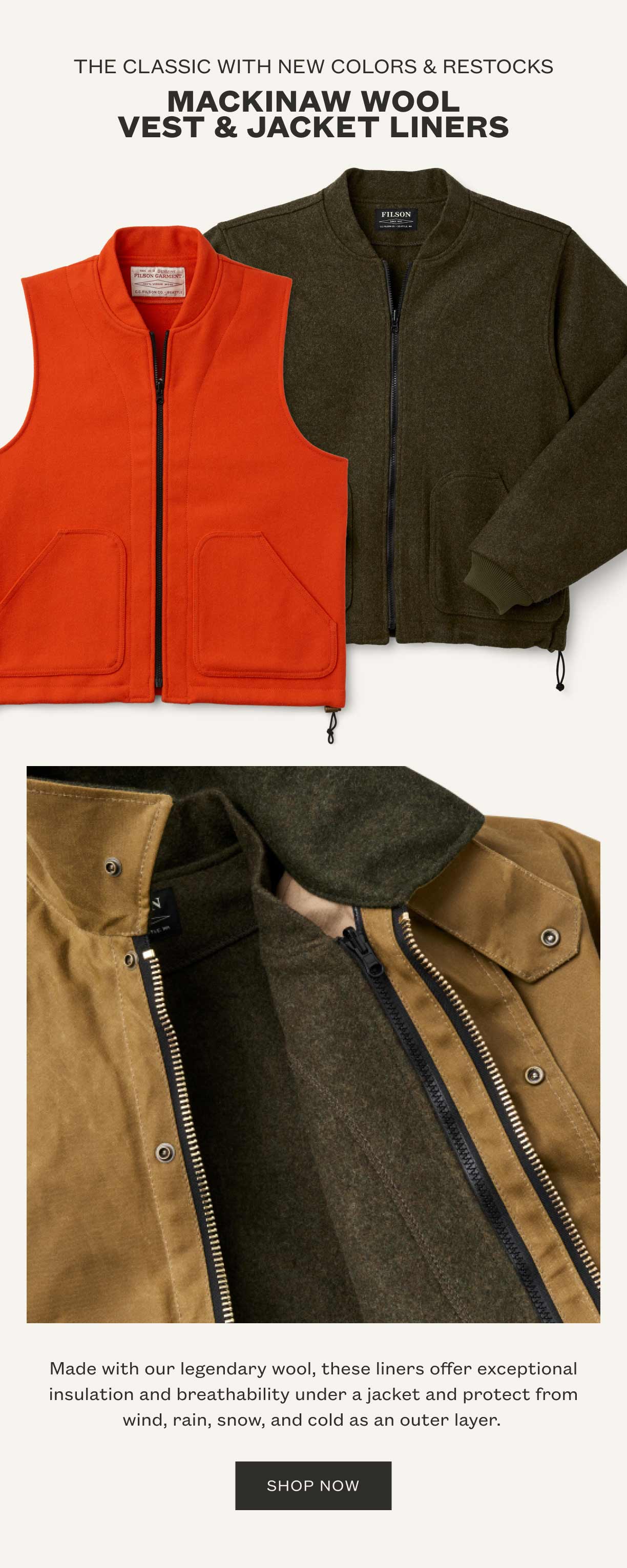 Filson: Mackinaw Wool Liners | Milled