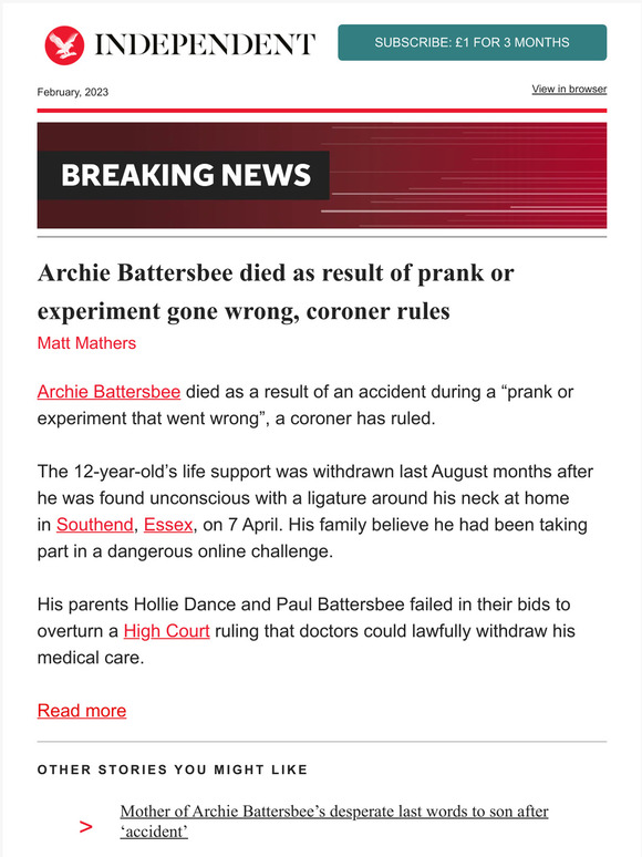 The Independent: Archie Battersbee died as result of prank or ...