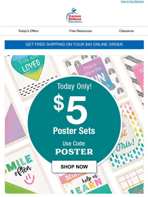 Carson-Dellosa Education: Today Only $5 Poster Sets | Milled