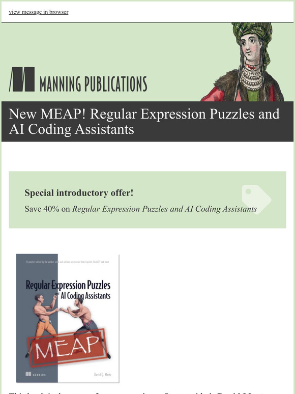 Manning Publications: New MEAP! ChatGPT, GitHub Copilot, and Regular Expressions | Milled