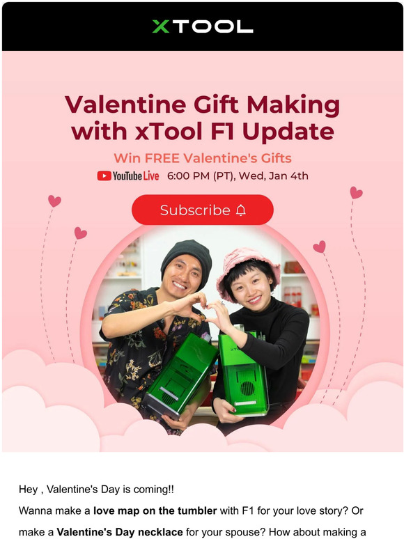 xTool: ⏰ Livestream: Valentine's Day Gift Making with xTool F1 Update | Milled