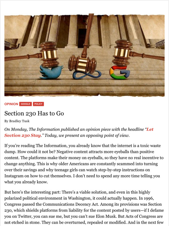 The Information: Opinion: Section 230 Has to Go | Milled