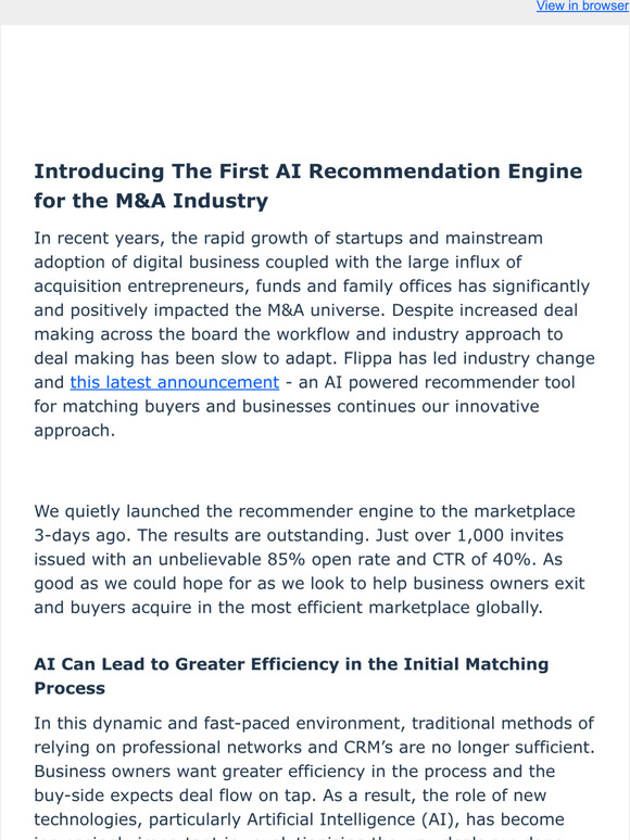 Flippa: Product Update: AI Recommendation Engine Now Live. | Milled