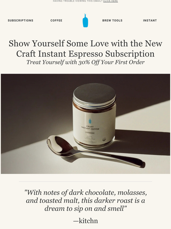 Blue Bottle Coffee: 30% Off Your First Order: Craft Instant Espresso ...