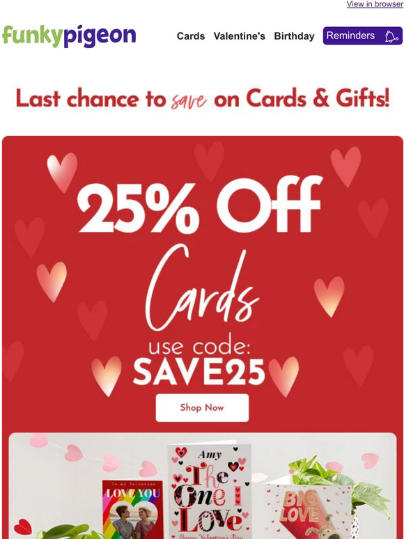 Funky Pigeon: 25% off cards and gifts they'll L-O-V-E! 💖 | Milled