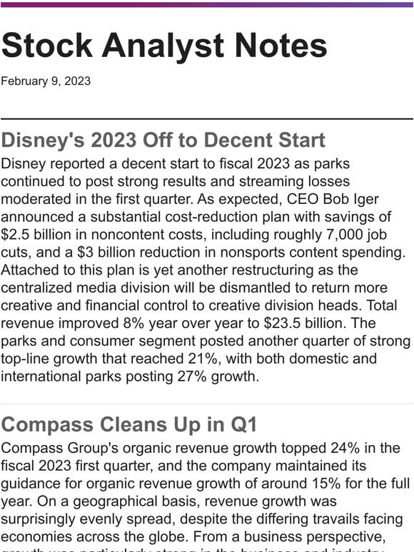 Morningstar: Disney, Compass, Willis Towers Watson, Monolithic Power ...