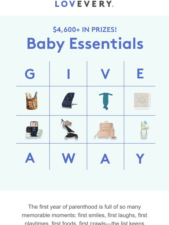 LOVEVERY: Enter to win over $4,600 in prizes: Baby Essentials Giveaway ...